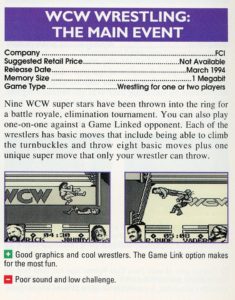 Video Game Vertebreaker: WCW The Main Event (Game Boy) [1994] - WCW ...